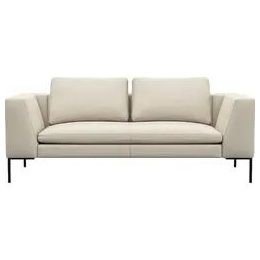 2,5-Sitzer FLEXLUX "Loano", weiß (warm weiß), B:206cm H:86cm T:106cm, 100% Echteder, Sofas, modernes Sofa, frei im Raum stellbar, lose Kissen, Kaltschaum im Sitz