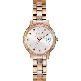 Guess Damen Quarzuhr "THREE OF HEARTS", gold, Armbanduhren, Armbanduhr, Damenuhr