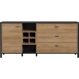 Sideboard FORTE, B:186,3cm H:85,1cm T:40,2cm, schwarz, Dekorfolie, FSC-zertifizierter Holzwerkstoff, Wohnzimmer, Sideboards, "High Rock", Breite ca.