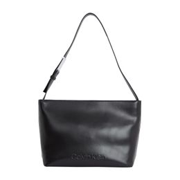 Calvin Klein Damen Shopper "EMBOSSED LOGO MEDIUM SHOPPER", schwarz, Lederimitat, Polyester, Taschen, große Umhängetasche, Schultertasche,