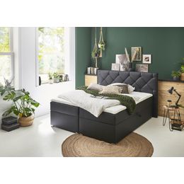 Boxbett, B:160cm L:207cm, schwarz, ATLANTIC HOME COLLECTION, Bezug Bett: Kunstleder;Taschen-Federkernmatratze: Kunstleder; Jersey (100% PES);Topper: