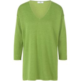 Peter Hahn - V-Pullover mit 3/4-Arm, grün, Gr. 36 / S - Leinen
