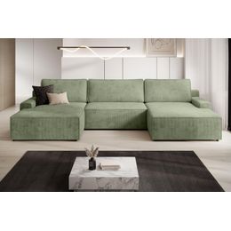 Wohnlandschaft Trendmanufaktur "Challenge, Schlafsofa mit Bettkasten, Couch in U-Form, Breite 333 cm", gr&uuml;n (mayfly), B:333cm H:98cm T:168cm, 88% Polyester / 12% Nylon, Sofas, Wohnlandschaft, XXL Sofa mit Bettkasten & Schlaffunktion, auch in trendigem Cordstoff