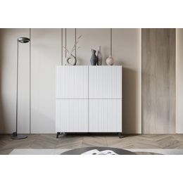 Highboard Inosign "HIGHBOARD PHUKET", eichefarben artisan, weiß matt mdf, B:120cm H:128cm T:39cm, Sideboards, moderne Kommode mit 4 Türen und 8 Fächern, Breite 120 cm