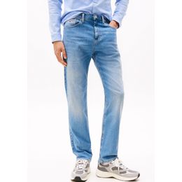 Straight-Jeans Tommy Jeans "Ryan Regular Slim Straight", Herren, Gr. 30, Länge 32, blau (denim medium), Denim/Jeans, Obermaterial: 95% Baumwolle, 4% Elastomultiester, 1% Elasthan, casual, straight fit, Jeans