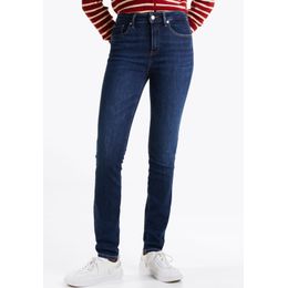 Skinny-fit-Jeans Tommy Hilfiger "HERITAGE COMO SKINNY RW", Damen, Gr. 24, Länge 30, blau (nos dunkelblau), Denim/Jeans, Obermaterial: 95% Baumwolle, 4% Elastomultiester, 1% Elasthan, unifarben, casual, skinny fit lang, Jeans, mit Tommy Hilfiger Logo-Badge