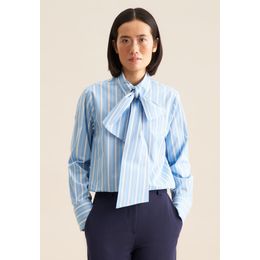 Schluppenbluse Seidensticker "Schwarze Rose", Damen, Gr. XS (34), blau (mittelblau), 100% Baumwolle, gestreift, regular fit, ohne Ausschnitt, Blusen, Langarm Kragen Streifen