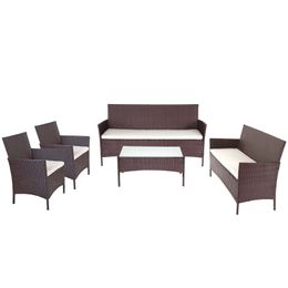 MCW 3-2-1-1 Poly-Rattan Garten-Garnitur Hamar, Lounge-Set Sitzgruppe Sofa ~ braun-meliert, Kissen creme