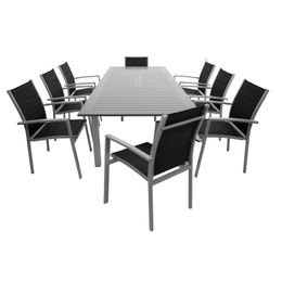 DEGAMO Garnitur BAJAZZO 9-teilig, Aluminium silbergrau + Kunstgewebe schwarz