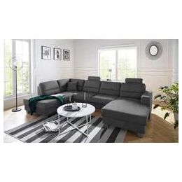 Wohnlandschaft Trendmanufaktur "Chamber, U-Form", grau (dunkelgrau), B:310cm H:85cm T:203cm, Sofas, inklusive zwei Kopfstützen, wahlweise mit Bettfunktion