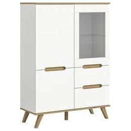 Highboard Home Affaire "Alesund, Höhe 140cm, 2 Türen, 1 Schubkasten,konischer Fuß, Scandi-Look", weiß (weiß, absetzung nox oak nachbildung), B:100cm H:140cm T:40cm, FSC-zertifizierter Holzwerkstoff, Sideboards, Anrichte, Schrank, Kommode, Midischrank, Wohnmöbel, Wohnzimmer