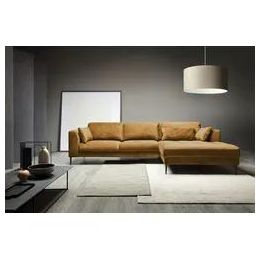 Ecksofa Trendmanufaktur "Luzi, wahlweise mit Schlaffunktion und Bettkasten bestellbar, L-Form", orange (golden orange), B:280cm H:80cm T:168cm, 100% Polyester, Sofas, Designsofa mit tollem Sitzkomfort, Metallfüße schwarz, Breite 280 cm, Topseller