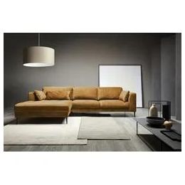 Ecksofa Trendmanufaktur "Luzi, wahlweise mit Schlaffunktion und Bettkasten bestellbar, L-Form", orange (golden orange), B:280cm H:80cm T:168cm, 100% Polyester, Sofas, Designsofa mit tollem Sitzkomfort, Metallfüße schwarz, Breite 280 cm