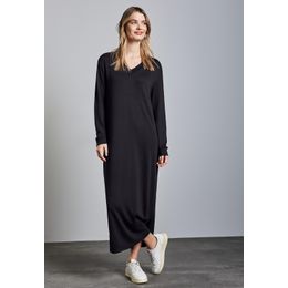 Maxikleid Street One, Damen, Gr. 34, EURO-Größen, lila (deep tint blau), Stoff, 84% Viskose, 15% Polyester, 1% Elasthan, unifarben, casual, comfort fit lang, V-Ausschnitt, Langarm Bündchen, Kleider, aus Viskose