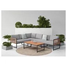 Gartenlounge-Set Konifera "Lamia", schwarz (braun, schwarz), Massivholz, Stahl, Sitzmöbel-Sets, Stahl, Akazienholz, verschiedene Stellmöglichkeiten, Loungeset