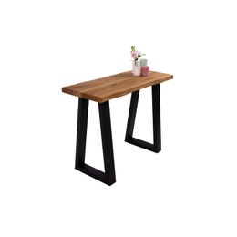 Konsolentisch Baumkante Industrial-Design Wildeiche massiv 100x40 cm schwarz GERDA