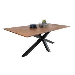 Esstisch 240x100cm Akazie massiv nussbaumfarben schweizer Kante Spider-Gestell ABBY