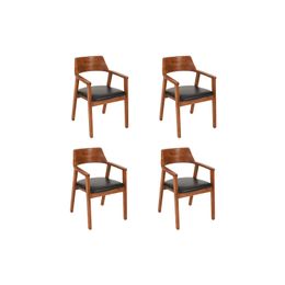 Esszimmerstuhl massive Akazie nuss Sitz Echtleder schwarz ANGEL (4er-Set)