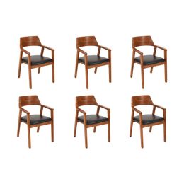 Esszimmerstuhl massive Akazie nuss Sitz Echtleder schwarz ANGEL (6er-Set)