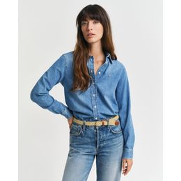 Jeansbluse Gant "REG DENIM SHIRT", Damen, Gr. 36, semi light blau worn in, Denim/Jeans, Obermaterial: 100% Baumwolle, casual, regular fit, Langarm 2-Knopf-Manschette, Blusen, mit modischer Waschung