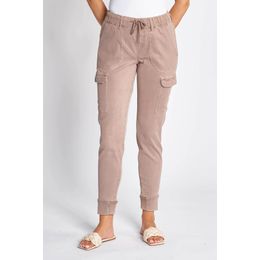 Cargohose Zhrill "DAISEY", Damen, Gr. L, N-Gr, grau (taupe), Web, Obermaterial: 53% Lyocell, 43% Baumwolle, 4% Elasthan, casual, slim fit knöchellang, Hosen, mit Strass-Steinen