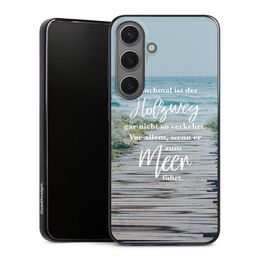 DeinDesign Galaxy S25 Handy Slim Case extra d&uuml;nn Silikon Handyh&uuml;lle schwarz H&uuml;lle Statement Beach Spruch Silikon Slim Case