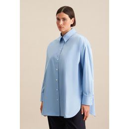 Longbluse Seidensticker "Schwarze Rose", Damen, Gr. 3XL (46), blau (mittelblau), 100% Baumwolle, unifarben, oversize, ohne Ausschnitt, Langarm, Blusen, Langarm Kragen Uni