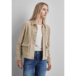 Kurzjacke Street One, Damen, Gr. 44, beige (rich sand), Stoff, Obermaterial: 60% Nylon, 40% Polyester; Futter: 100% Polyester, meliert, casual, normal kurz, V-Ausschnitt, Langarm abgesteppt, Jacken, mit Knopfleiste