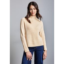 Strickpullover Street One, Damen, Gr. 34, beige (soft beige), Web, 60% Baumwolle, 40% Polyacryl, unifarben, casual, normal normal, hoch geschlossener Ausschnitt, Langarm Bündchen, Pullover, im soften Baumwoll-Mix