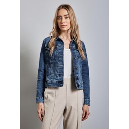 Jeansjacke Street One, Damen, Gr. 34, mid blau random, Web, 82% Baumwolle, 15% Polyester, 3% Elasthan, unifarben, casual, comfort fit normal, V-Ausschnitt, Langarm Bündchen, Jacken, mit Brusttaschen