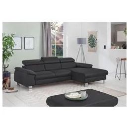 Ecksofa COTTA "Komaris L-Form", schwarz, B:244cm H:72cm T:166cm, Microfaser PRIMABELLE (100% Polyester), Kunstleder SOFTLUX(100%Polyurethan), Feinstruktur (100% Polyester), Kunstleder SOFTLUX/Struktur (100%Polyurethan, 90%Polyester, 10% Polyacryl), Sofas, mit Kopfteilverstellung, wahlweise Bettfunktion,Stauraum & Beleuchtung, Topseller