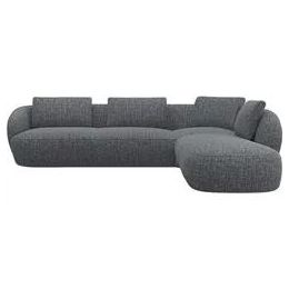 Ecksofa FLEXLUX "Torino, rund, L-Form, Sofa-Ecke mit Ottomane", grau (forrest grau), B:296cm H:85cm T:237cm, Sofas, Modernes, organisches Sofa-Design, Kaltschaum, Wellenunterfederung