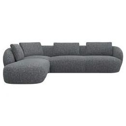 Ecksofa FLEXLUX "Torino, rund, L-Form, Sofa-Ecke mit Ottomane", grau (forrest grau), B:296cm H:85cm T:237cm, Sofas, Modernes, organisches Sofa-Design, Kaltschaum, Wellenunterfederung