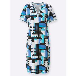 WITT Damen Shirtkleid in bedruckter Sweat-Qualit&auml;t, t&uuml;rkis-schwarz-bedruckt, Gr&ouml;&szlig;e 40