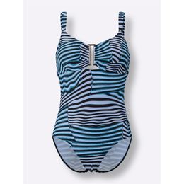 feel good Damen Badeanzug mit Zierspange, t&uuml;rkis-schwarz-bedruckt, Gr&ouml;&szlig;e 38C
