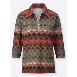 WITT Damen Poloshirt im Zick-Zack-Muster, terra-khaki-bedruckt, Gr&ouml;&szlig;e 46
