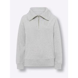Heine Witt Damen Sweatshirt mit Troyer-Kragen, hellgrau-meliert, Gr&ouml;&szlig;e 46