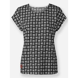 WITT Damen Print-Shirt aus reiner Baumwolle, schwarz-ecru-bedruckt, Gr&ouml;&szlig;e 44