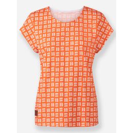 WITT Damen Print-Shirt aus reiner Baumwolle, orange-ecru-bedruckt, Gr&ouml;&szlig;e 40