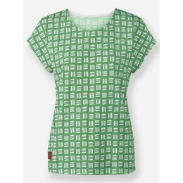 WITT Damen Print-Shirt aus reiner Baumwolle, apfel-ecru-bedruckt, Gr&ouml;&szlig;e 42