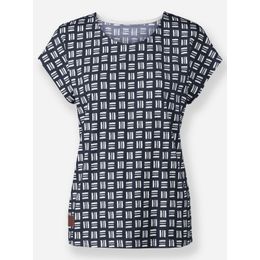 WITT Damen Print-Shirt aus reiner Baumwolle, marine-ecru-bedruckt, Gr&ouml;&szlig;e 40