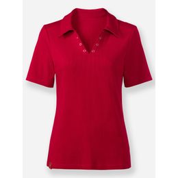 WITT Damen Poloshirt mit &Ouml;sen-Verzierung, rot, Gr&ouml;&szlig;e 52