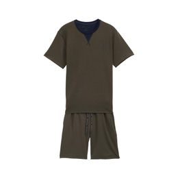 Tom Tailor Herren Pyjama Shorty, grün, Gemustert, Gr. 48