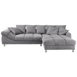 CARRYHOME Ecksofa , Grau, Silber , Textil , 5-Sitzer , Füllung: Schaumstoff , Ottomane rechts, seitenverkehrt montierbar, L-Form , 337x228 cm ,