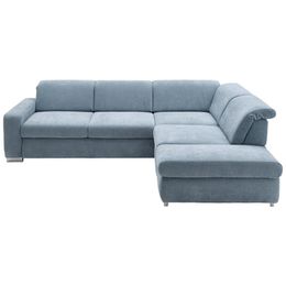 Beldomo Style Ecksofa , Hellblau , Textil , 5-Sitzer , Ottomane rechts, nicht einzeln stellbar, L-Form , 301x260 cm , Goldenes M , Typenauswahl,