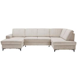 Stylife Wohnlandschaft , Hellgrau , Textil , 4-Sitzer , Ottomane rechts, U-Form , 317x185 cm , Made in EU , Rücken echt , Wohnzimmer, Sofas & Couches,