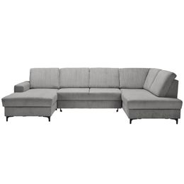 Stylife Wohnlandschaft , Grau , Textil , 4-Sitzer , Ottomane rechts, U-Form , 317x185 cm , Made in EU , Rücken echt , Wohnzimmer, Sofas & Couches,