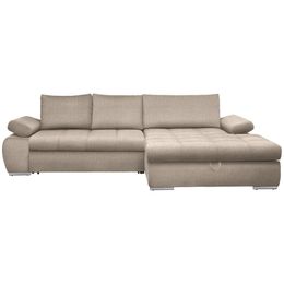 CARRYHOME Ecksofa , Beige , Textil , Uni , 4-Sitzer , Füllung: Schaumstoff , Ottomane rechts, L-Form , 294x173 cm , Stoffauswahl, seitenverkehrt