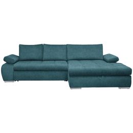 CARRYHOME Ecksofa , Petrol , Textil , Uni , 4-Sitzer , Füllung: Schaumstoff , Ottomane rechts, L-Form , 294x173 cm , Stoffauswahl, seitenverkehrt