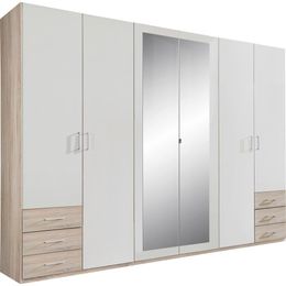 Boxxx Kleiderschrank , Weiß, Eiche , Kunststoff , 3 Fächer , 6 Schubladen , 270x208x58 cm , Made in Germany , Schlafzimmer, Kleiderschränke,